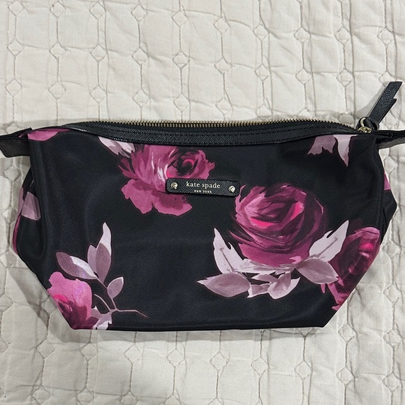 kate spade | Bags | Kate Spade Black And Purple Floral Cosmetic Bag ...